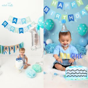 VIDAL CRAFTS 1st Birthday Decorations Boy - High Chair Banner, Baby Birthday Decorations, 1 Year Old Birthday Decorations - Balloons, Banners, paper flowers, Cake Topper - First Birthday Boy