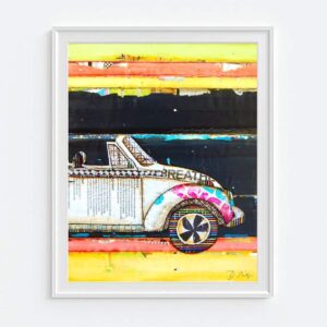 Antique Classic Cars Art Prints, Set of 4, Danny Phillips Fine Art, Mixed Media Collage Artwork, Coastal Wall Decor, 8x10 Inches