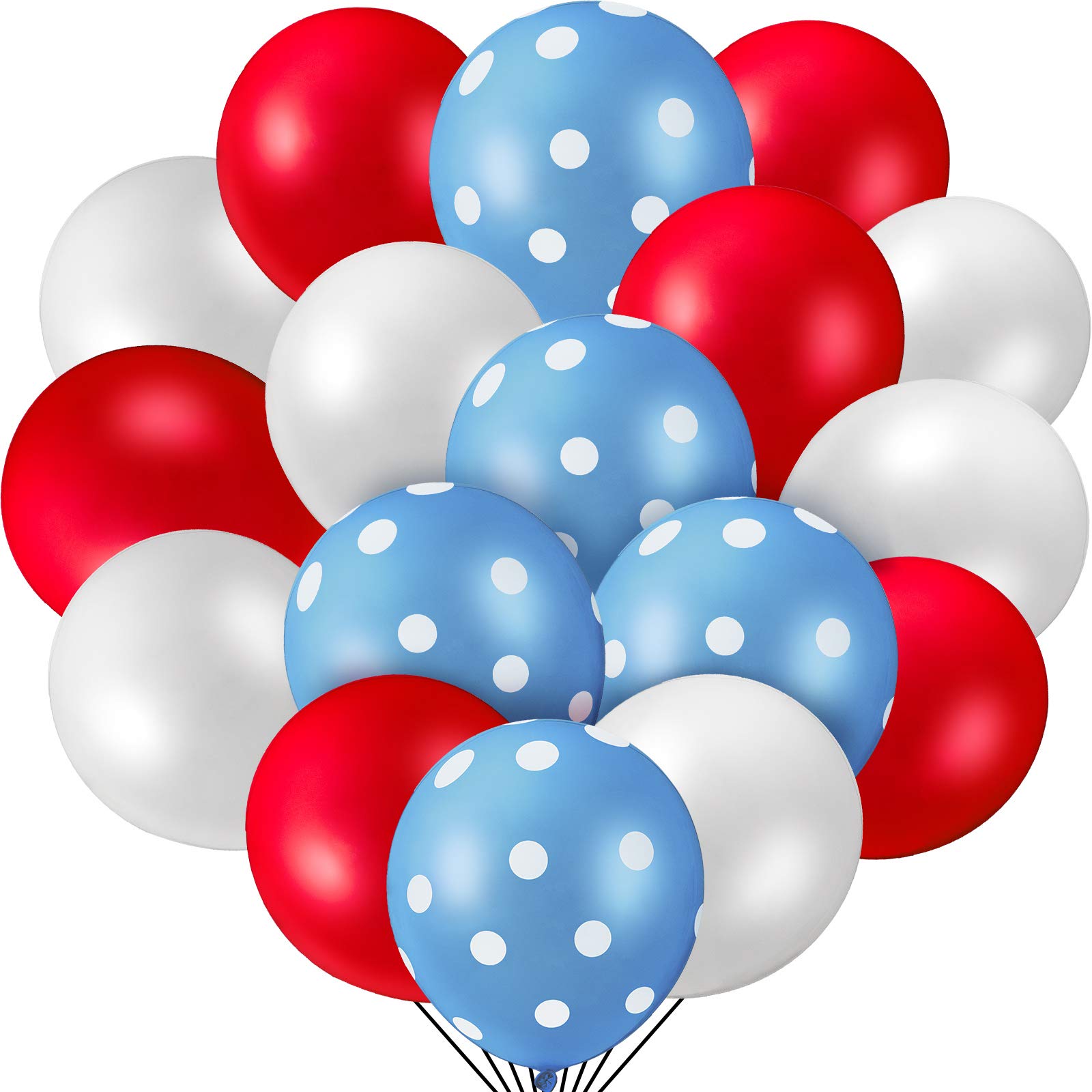 55 Pieces Party Balloon Polka Dot Latex Balloons, Includes 20 Pieces Red Balloons 20 Pieces White Balloons and 15 Pieces Blue and White Dot Balloons for Wedding Birthday Party Festival Decoration