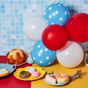 55 Pieces Party Balloon Polka Dot Latex Balloons, Includes 20 Pieces Red Balloons 20 Pieces White Balloons and 15 Pieces Blue and White Dot Balloons for Wedding Birthday Party Festival Decoration