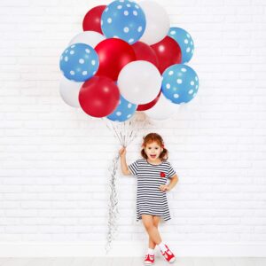 55 Pieces Party Balloon Polka Dot Latex Balloons, Includes 20 Pieces Red Balloons 20 Pieces White Balloons and 15 Pieces Blue and White Dot Balloons for Wedding Birthday Party Festival Decoration