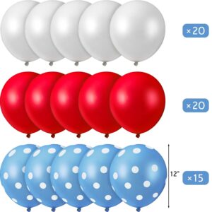 55 Pieces Party Balloon Polka Dot Latex Balloons, Includes 20 Pieces Red Balloons 20 Pieces White Balloons and 15 Pieces Blue and White Dot Balloons for Wedding Birthday Party Festival Decoration