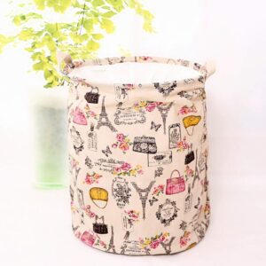 large storage basket waterproof organizer bin paris laundry hampers convenient baby nursery hamper for kids girls, pink