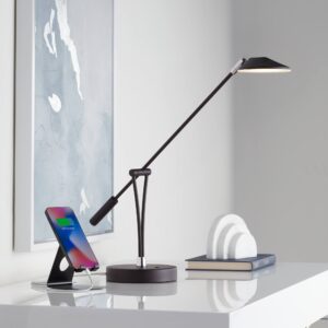 360 lighting arnie modern desk lamp 20" high with usb charging port led satin black metal adjustable arm decor for living room bedroom house bedside nightstand home office reading family