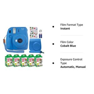 Fujifilm Instax Mini 9 Instant Camera Cobalt Blue with Custom Case + Fuji Instax Film Value Pack (50 Sheets) Flamingo Designer Photo Album