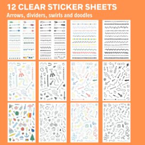 Ultimate Design Elements Planner Stickers Set - Value Pack of 24 Sheets - Clear Stickers, Banners, Arrows, Mandala Coloring - Cute Supplies and Accessories for Bullet Dotted Journals or Scrapbooking