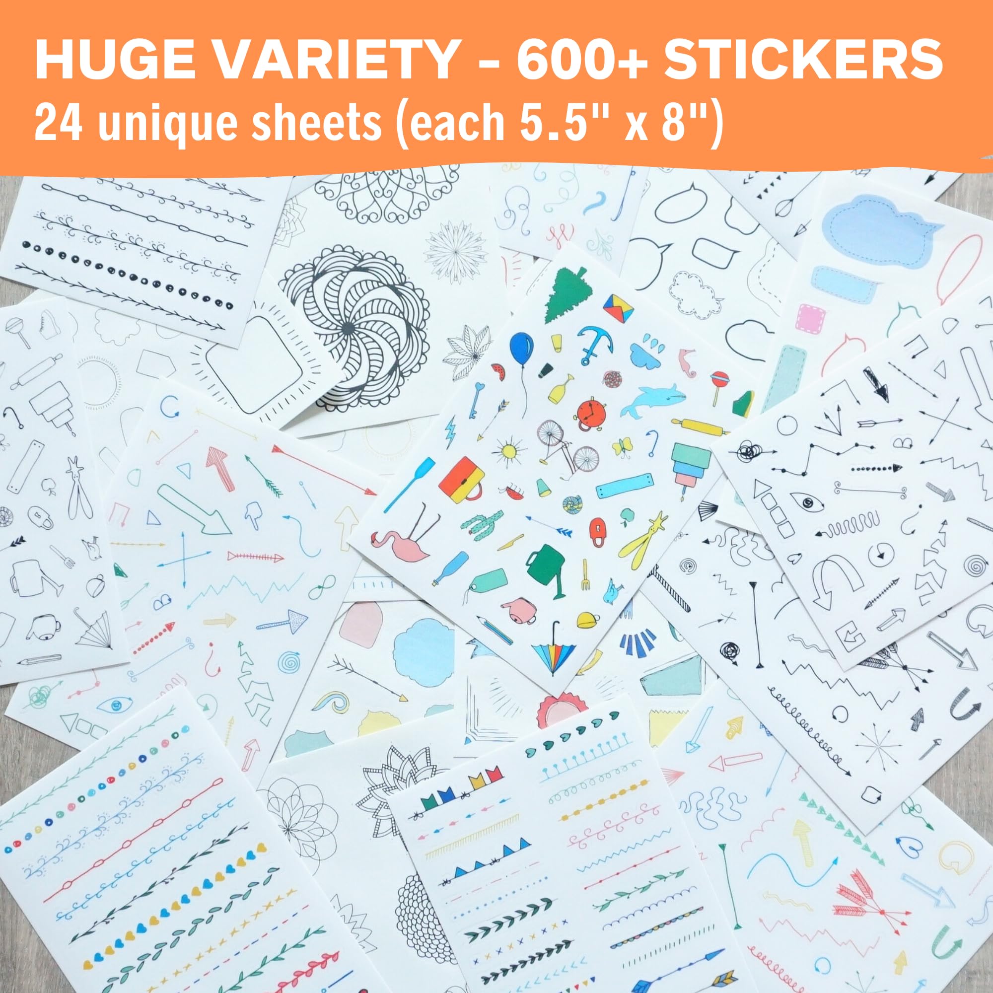 Ultimate Design Elements Planner Stickers Set - Value Pack of 24 Sheets - Clear Stickers, Banners, Arrows, Mandala Coloring - Cute Supplies and Accessories for Bullet Dotted Journals or Scrapbooking