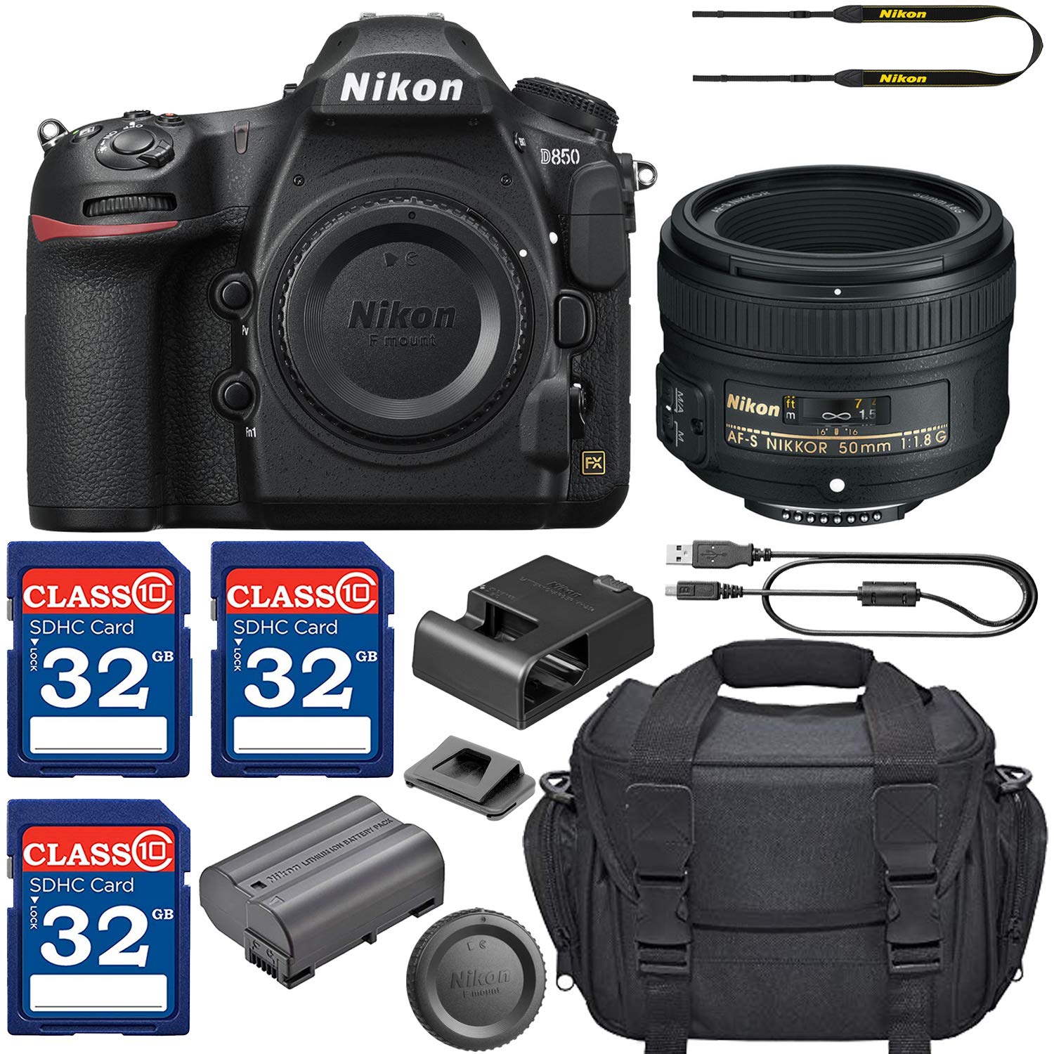 Nikon D850 DSLR Camera with AF-S NIKKOR 50mm f/1.8G Lens + 3 Memory Card Bundle