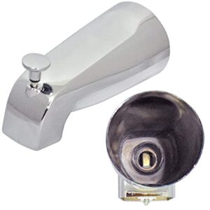 tub spout with front diverter, 1/2 inch ips female front end thread, 5-1/4 inch overall length, for 4 inch to 4-3/8 inch length galvanized pipe nipple, polished chrome finish