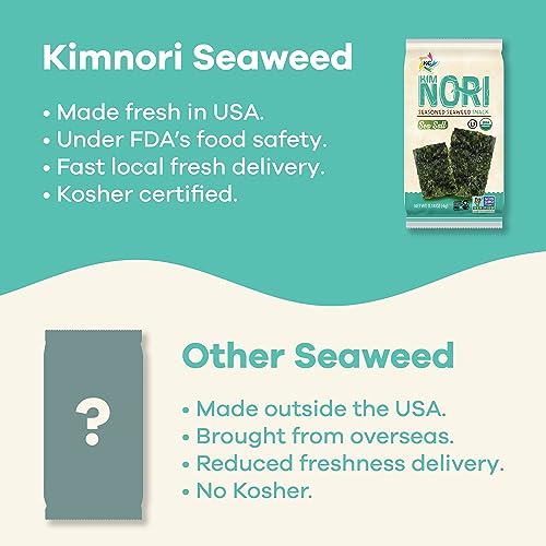 KIMNORI Seasoned Seaweed Snacks Sheets – Organic Sea Salt Flavor 12 Individual Packs Roasted Crispy Premium 100% Natural Laver Kim Nori 4g 0.14 Ounce 김 のり 海苔 紫菜