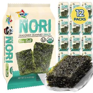 kimnori seasoned seaweed snacks sheets – organic sea salt flavor 12 individual packs roasted crispy premium 100% natural laver kim nori 4g 0.14 ounce 김 のり 海苔 紫菜