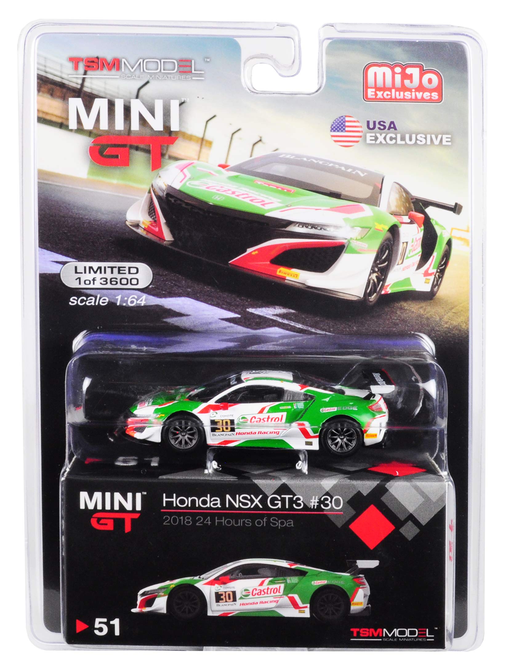 NSX GT3#30"Castrol 24 Hours of Spa (2018) Limited Edition to 3,600 Pieces Worldwide 1/64 Diecast Model Car by True Scale Miniatures MGT00051