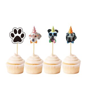 24 PCS Dog Face Cupcake Toppers Dog Cake Topper Puppy Birthday Garland Pet Theme Party Cake Decorations Supplies