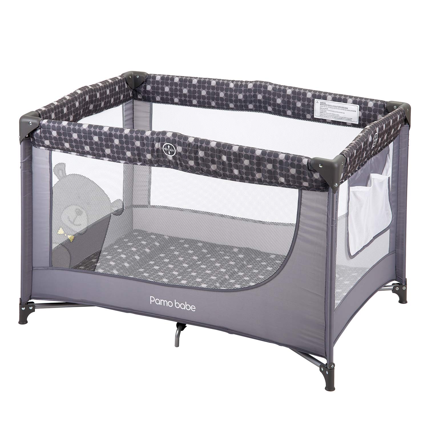 Pamo babe Lightweight Playard, Packable Sturdy Easy Setup Baby Playard with Mattress and Carry Bag(Grey)