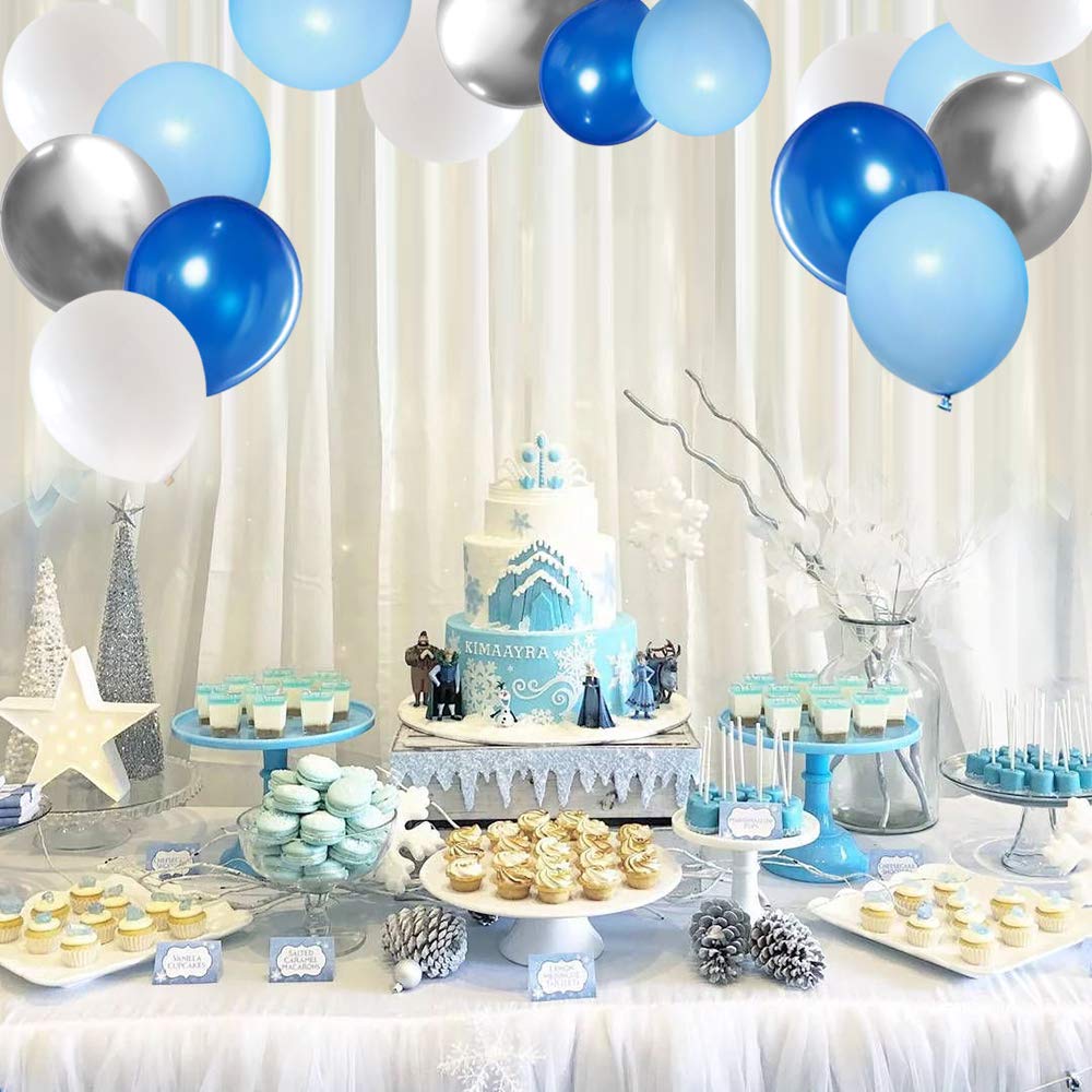 Blue Silver White Latex Balloons, 50pcs 12 inch Royal Blue and Silver Metallic Balloons for Birthday Wedding Party Decoration