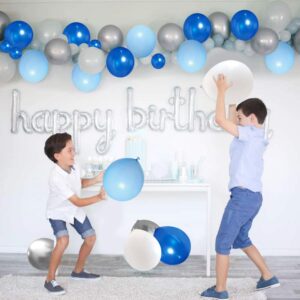 Blue Silver White Latex Balloons, 50pcs 12 inch Royal Blue and Silver Metallic Balloons for Birthday Wedding Party Decoration