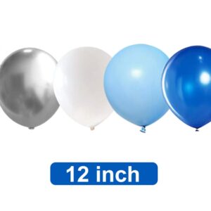 Blue Silver White Latex Balloons, 50pcs 12 inch Royal Blue and Silver Metallic Balloons for Birthday Wedding Party Decoration