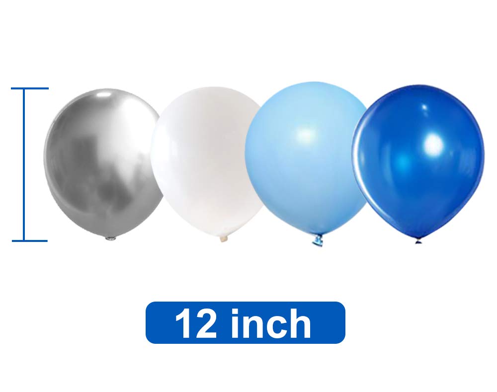 Blue Silver White Latex Balloons, 50pcs 12 inch Royal Blue and Silver Metallic Balloons for Birthday Wedding Party Decoration