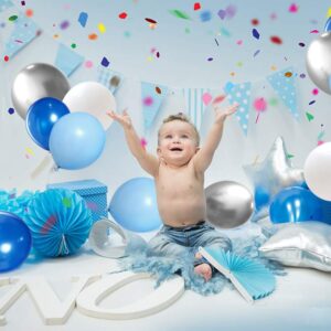 Blue Silver White Latex Balloons, 50pcs 12 inch Royal Blue and Silver Metallic Balloons for Birthday Wedding Party Decoration