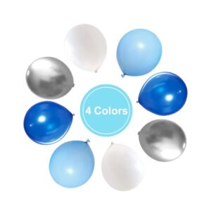 Blue Silver White Latex Balloons, 50pcs 12 inch Royal Blue and Silver Metallic Balloons for Birthday Wedding Party Decoration