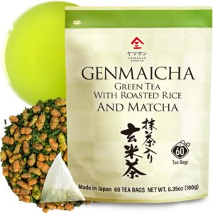 genmaicha green tea with matcha, roasted brown rice tea, low caffeine, japanese tea, 3g×60 tea bags【yamasan】