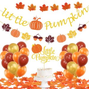 k kumeed little pumpkin party decorations, little pumpkin banner fall leaves pumpkin cake topper latex balloons for fall theme baby shower party supplies