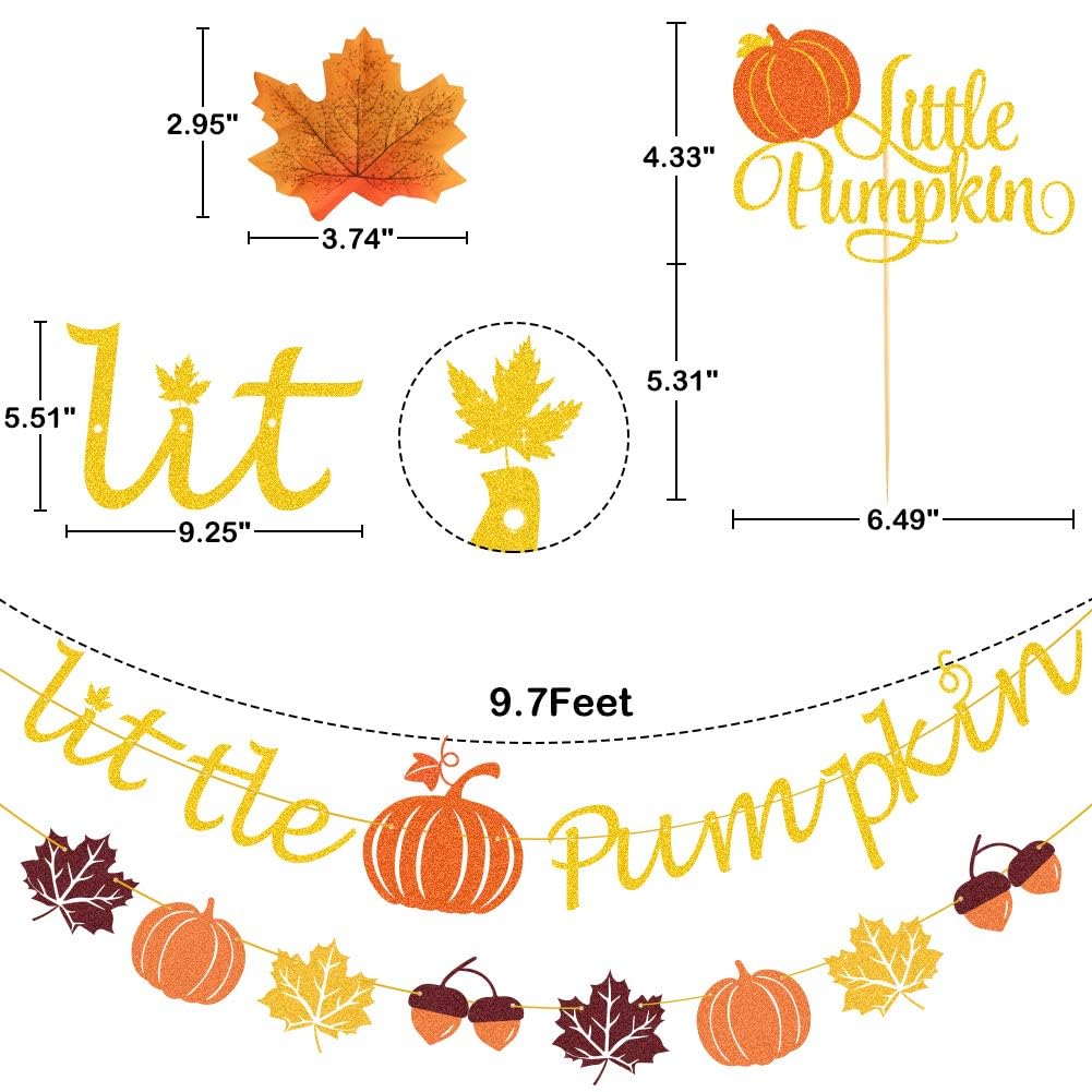 K KUMEED Little Pumpkin Party Decorations, Little Pumpkin Banner Fall Leaves Pumpkin Cake Topper Latex Balloons for Fall Theme Baby Shower Party Supplies