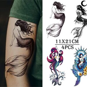 YAKAGO 13 Pieces Mermaid Temporary Tattoos For Women Girls Waterproof Fake Tattoo Stickers