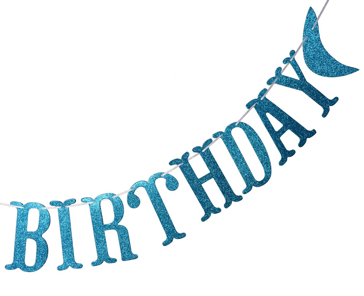 Shark Happy Birthday Banner and Shark Garlands, Ocean Beach Under The Sea Theme Party, Shark Party Supplies (Blue)