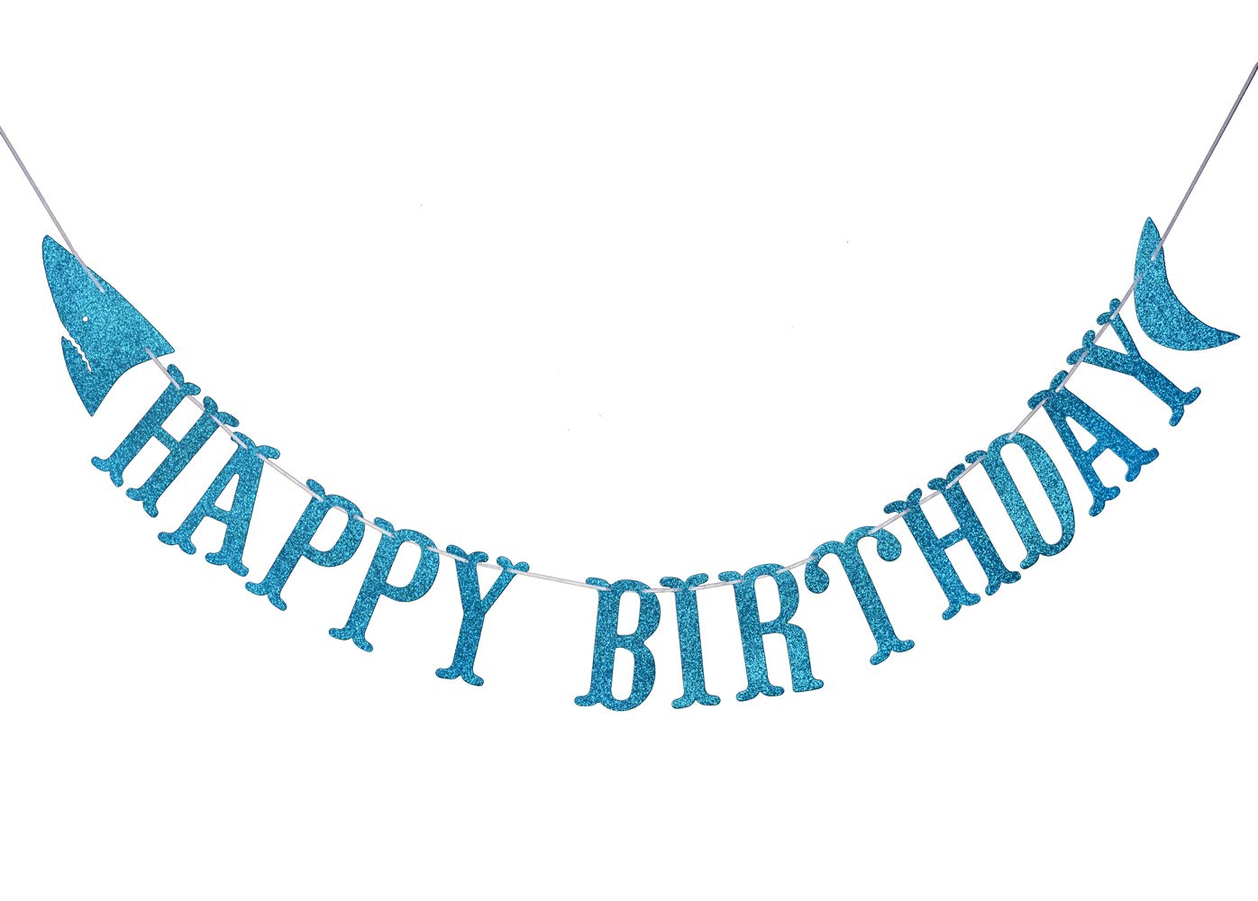 Shark Happy Birthday Banner and Shark Garlands, Ocean Beach Under The Sea Theme Party, Shark Party Supplies (Blue)