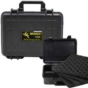 MOOCY 10" Small Hard Case with Foam Insert, 10.8 x 8.6 x 3.7 Inch - Watertight Padded Case Protect Pistol, Microphone, and Camera Equipment