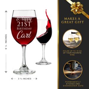 Customized 21st Birthday Party Shot Glass, Wine Glass, Beer Glass and Champagne Flute - Personalized and Engraved (16 oz Wine Glass with Stem)