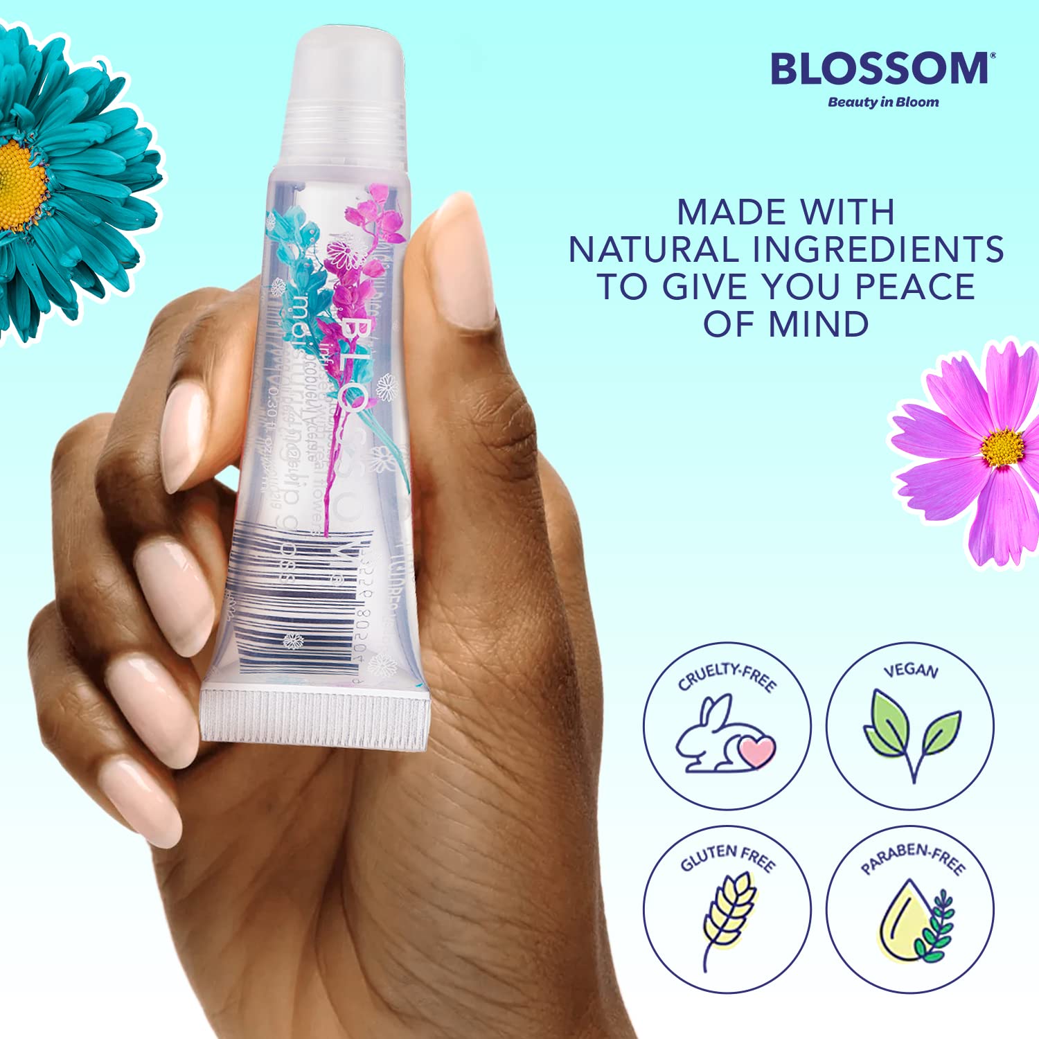 Blossom Scented Moisturizing Lip Gloss Tubes, Infused with Real Flowers, 0.9 fl. oz/27ml, 3 pack Gift Set, Strawberry/Raspberry/Mango