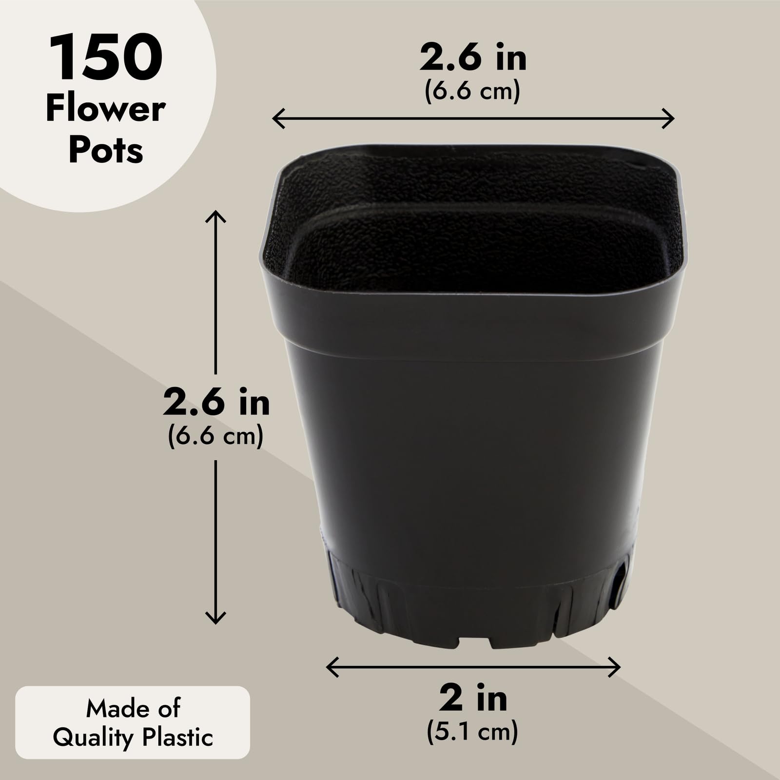 Juvale 150-Pack 2 Inch Plastic Seedling Pots for Plants, Small Square Starter Nursery Planters for Starting Seeds, Flowers, Succulents, Propagating, Indoor Garden (Black)