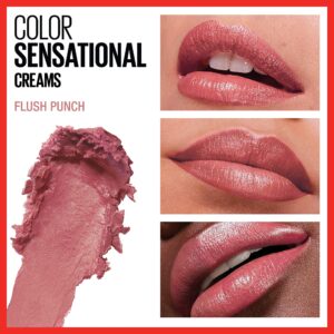 Maybelline Color Sensational Lipstick, Lip Makeup, Cream Finish, Hydrating Lipstick, Flush Punch, Nude Pink ,1 Count