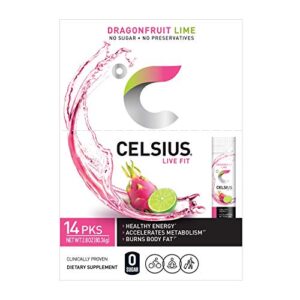 CELSIUS On-the-Go Powder Stick, Combo Pack of Dragonfruit Lime and Cranberry Lemon, 28 Piece Assortment