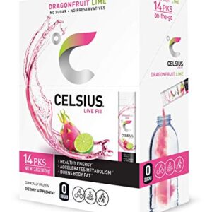 CELSIUS On-the-Go Powder Stick, Combo Pack of Dragonfruit Lime and Cranberry Lemon, 28 Piece Assortment