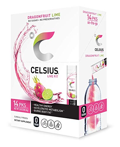 CELSIUS On-the-Go Powder Stick, Combo Pack of Dragonfruit Lime and Cranberry Lemon, 28 Piece Assortment