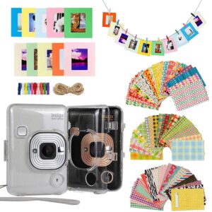 hurricanes 4 in 1 accessories bundle kit for fujifilm instax mini liplay camera (transparent camera case,60 photo frame stickers,wall hanging frames, clips with string)