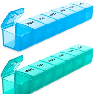 BUG HULL Pill Organizer Large 2 Pack, Extra Large Pill Organizer, Travel Pill Organizer, Weekly Pill Organizer, Large Pill Box, Pill Case, Medicine Organizer