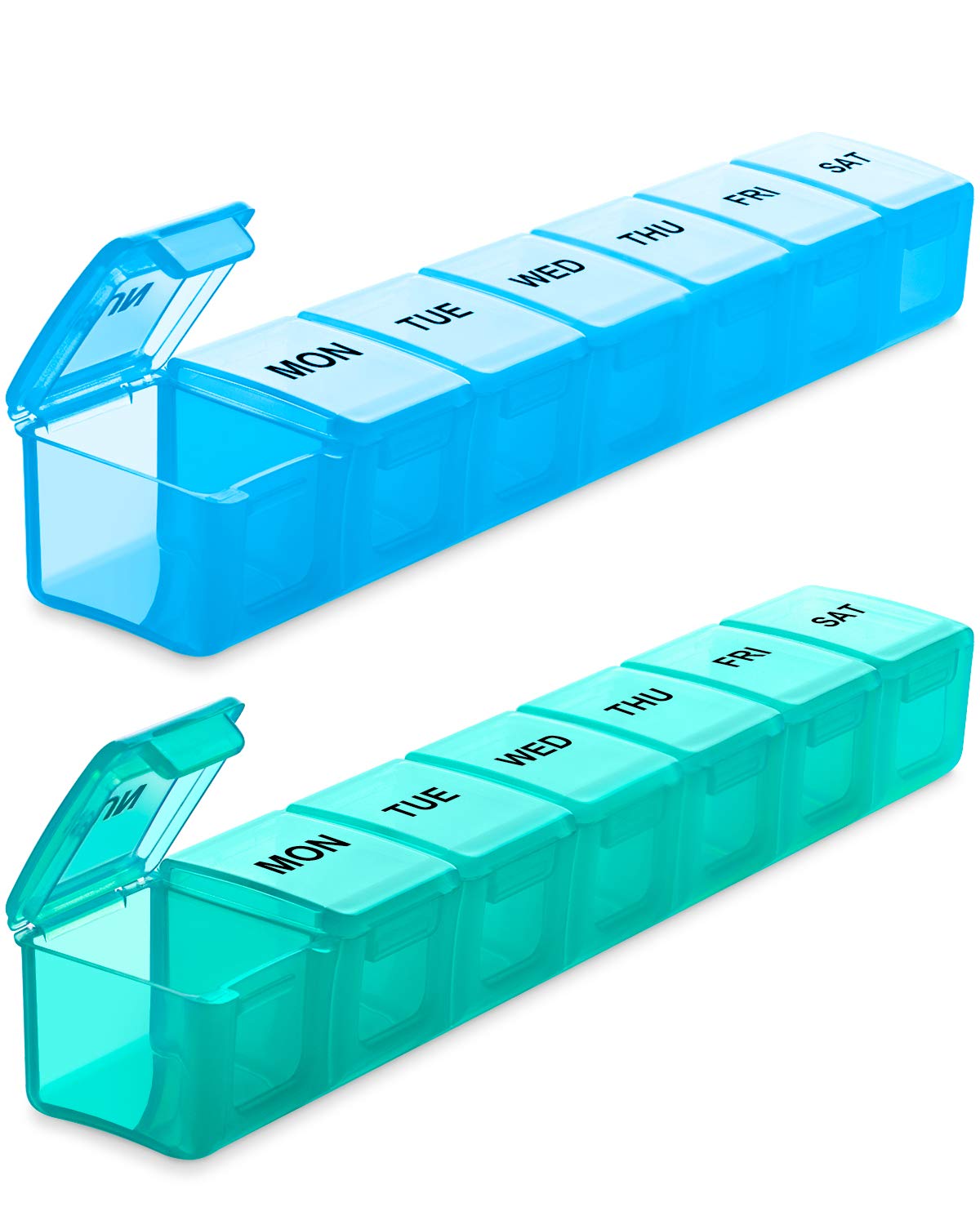 BUG HULL Pill Organizer Large 2 Pack, Extra Large Pill Organizer, Travel Pill Organizer, Weekly Pill Organizer, Large Pill Box, Pill Case, Medicine Organizer