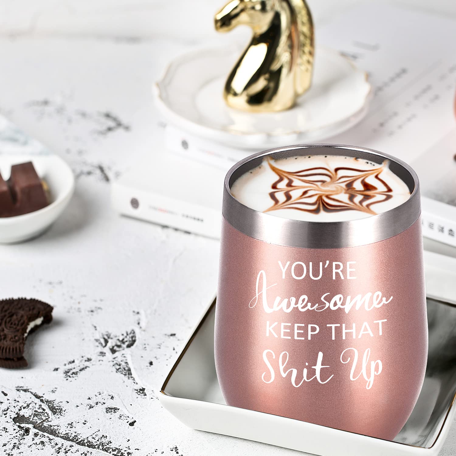 Wine Tumbler Cupcake Wine Socks Gift Set, Birthday Christmas Gift for Her Women Girlfriend Lover Girls, You're Awesome 12 Oz Stainless Steel Wine Tumbler with Lid, Socks, Bottle Opener, Wine Stopper