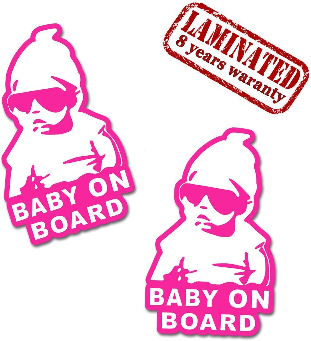 2 x Vinyl Self-Adhesive Funny Stickers Hangover Baby on Board Pink Decal Car Window Auto B 171