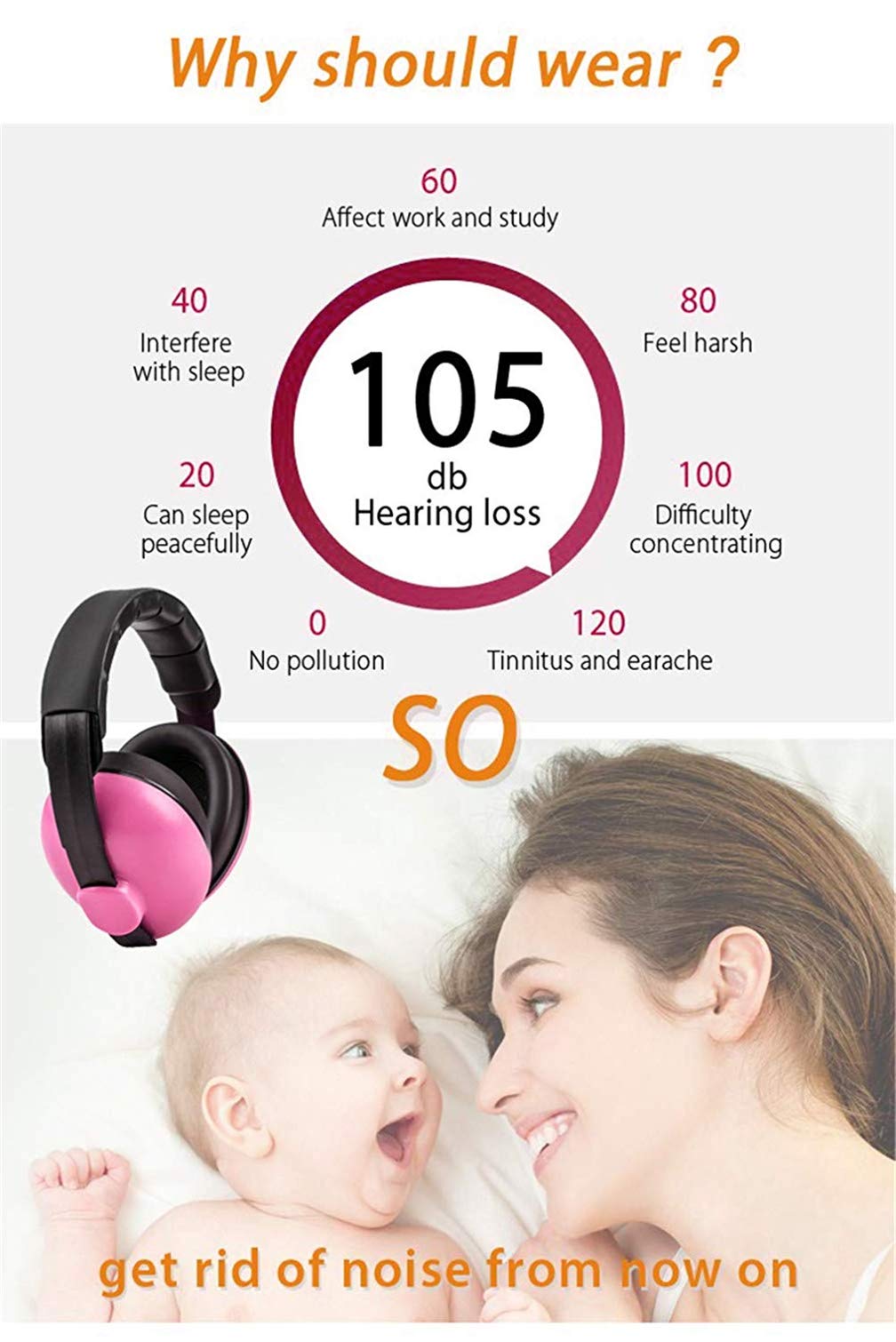 Baby Ear Protection Noise Cancelling Headphones, Comfortable and Adjustable Noise Reduction Earmuffs, Infants Hearing Safe Protect Headphone, for Concerts Fireworks, 0 - 5 Years Baby and Kids (rose)