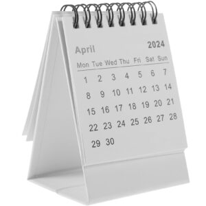 NUOBESTY Desktop Calendar 1Pc, 2024 Mini Stand Up Table Calendars Desk Coil DIY Memo Pad Yearly Agenda Organizer Schedule Planner for, Home, Office - White