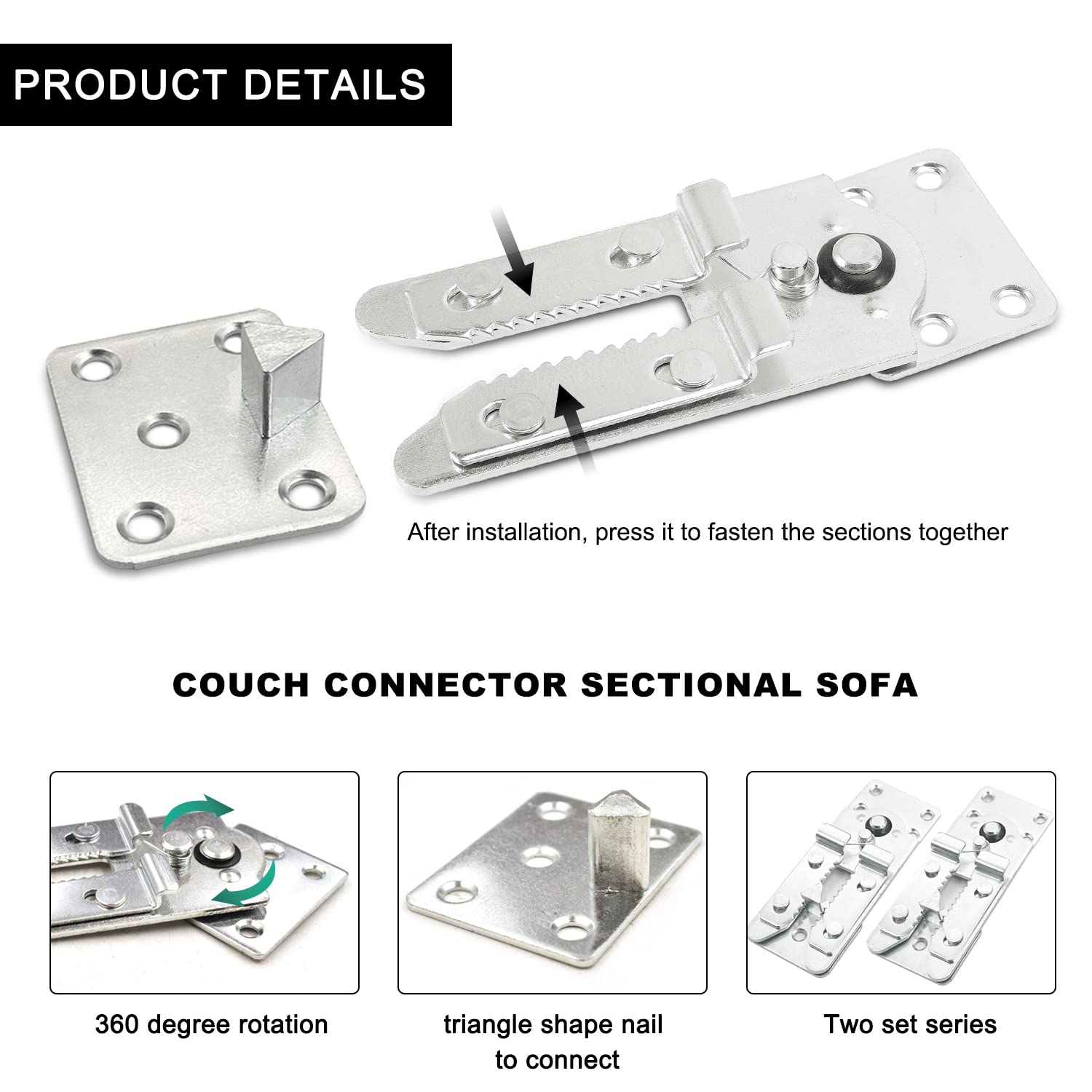 DEEPDREAM 2 Pack Sectional Couch Connectors Metal Couch Clips Sofa Connector Interlocking Furniture Connector with 24 Screws