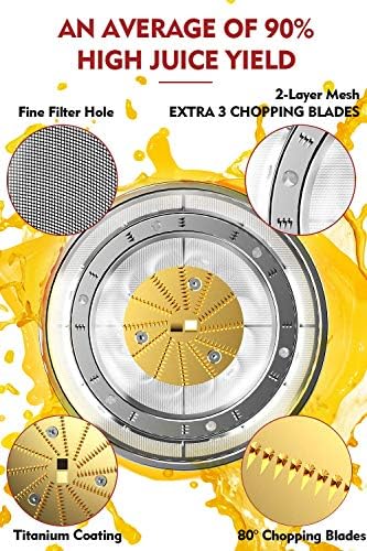 AZEUS Centrifugal Juicer Machines, Juice Extractor with Germany-Made 163 Chopping Blades (Titanium Reinforced) & 2-Layer Centrifugal Bowl, High Juice Yield, Easy to Clean, Anti-Drip,100% BPA-Free