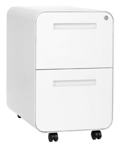 laura davidson furniture stockpile 2 drawer mobile file cabinet with lock - under desk metal filing cabinet, legal/letter file folders, wheels and stationary feet, pre-assembled, white