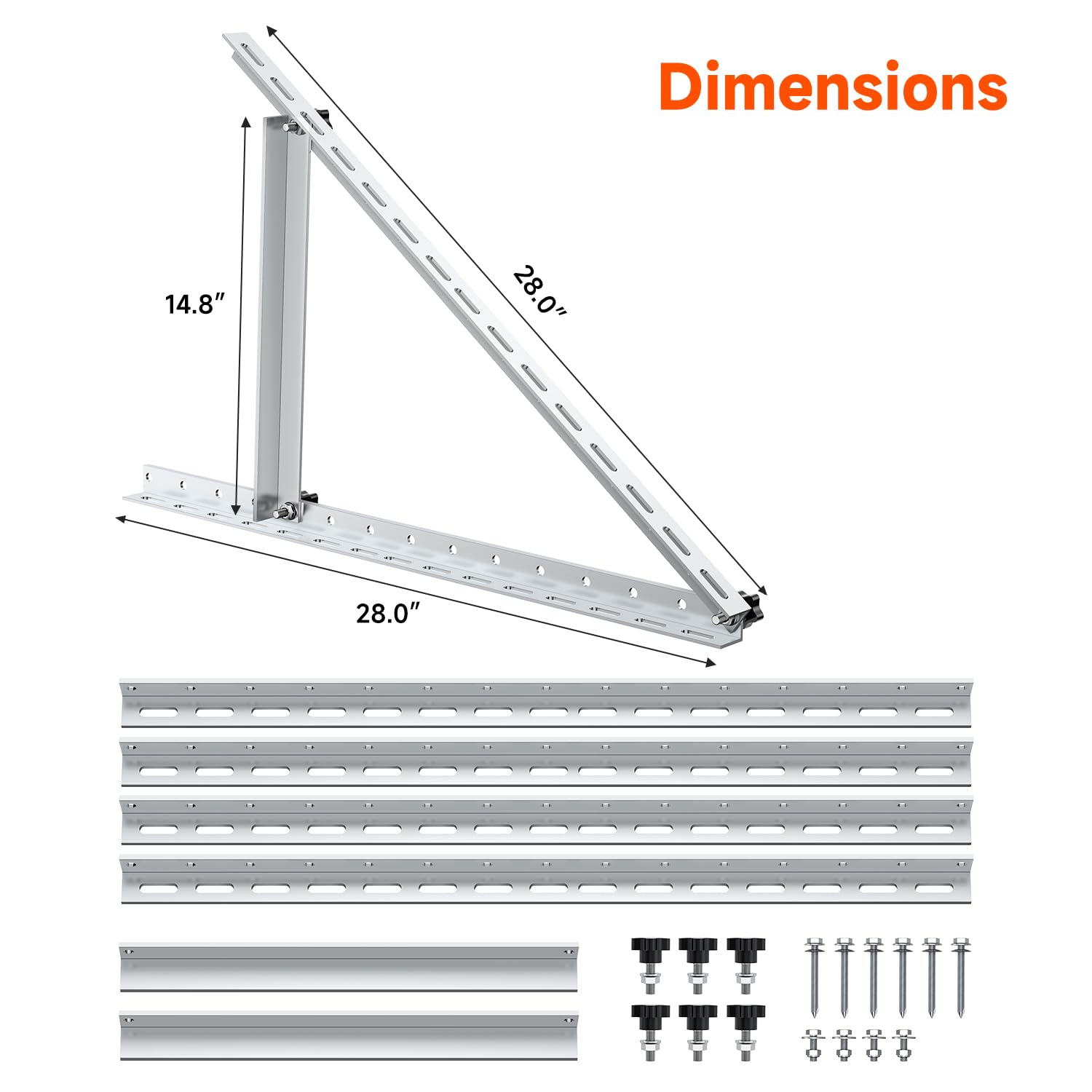 RICH SOLAR 28 Inch Adjustable Triangular Solar Panel Mount Mounting Brackets Folding Tilt Legs, Boat, RV, Roof Off Grid (28'' Tilt Mount)