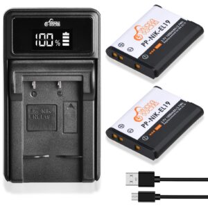 pickle power en-el19 np-bj1 battery and led usb charger compatible with nikon coolpix s32 s33 s100 s2800 s3100 s3200 s3300 s3500 s3600 s3700 s4100 s4200 s4300 s5200 s5300 s6500 s6600 s6800 s6900 s7000